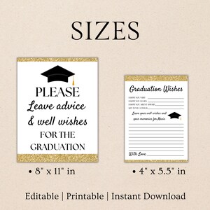 Graduation Advice Cards and Sign, Printable & Editable Graduation ...