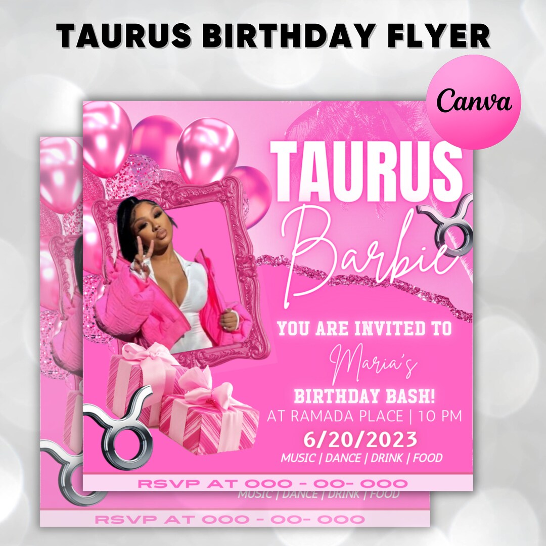 Taurus Birthday Flyer for Canva, Taurus Club Flyer, Birthday Invitation ...