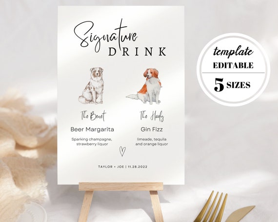 Signature Drink Pet Sign Signature Drink Sign Dog Pet - Etsy
