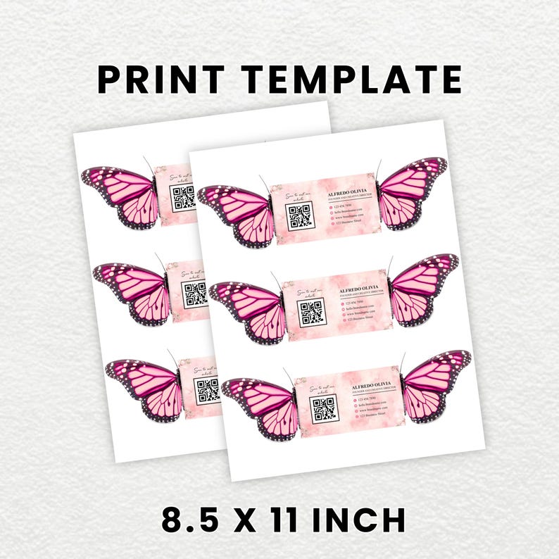 Butterfly Shaped Business Card Template, Editable Folded Buisness Card ...