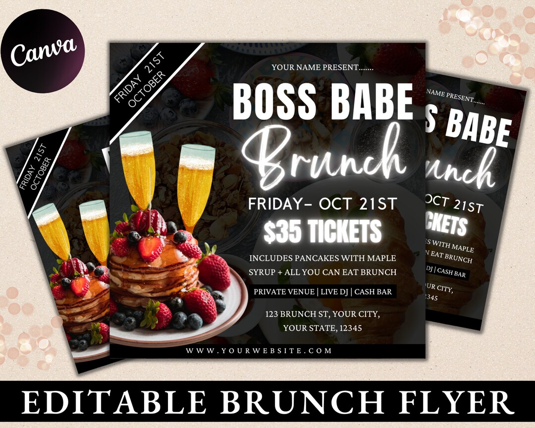 Brunch Flyer | DIY Brunch Invitation Birthday Brunch Boss Babe Brunch ...