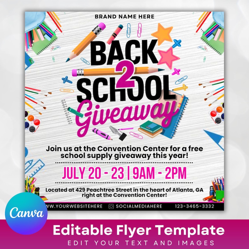 Back to School Flyer Giveaway Flyer, Back to School Supplies Flyer, DIY ...