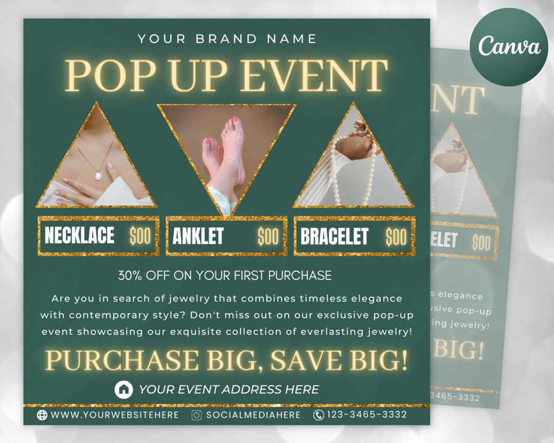 Permanent Jewelry Pop Up, Permanent Jewelry Flyer, Editable Instagram ...