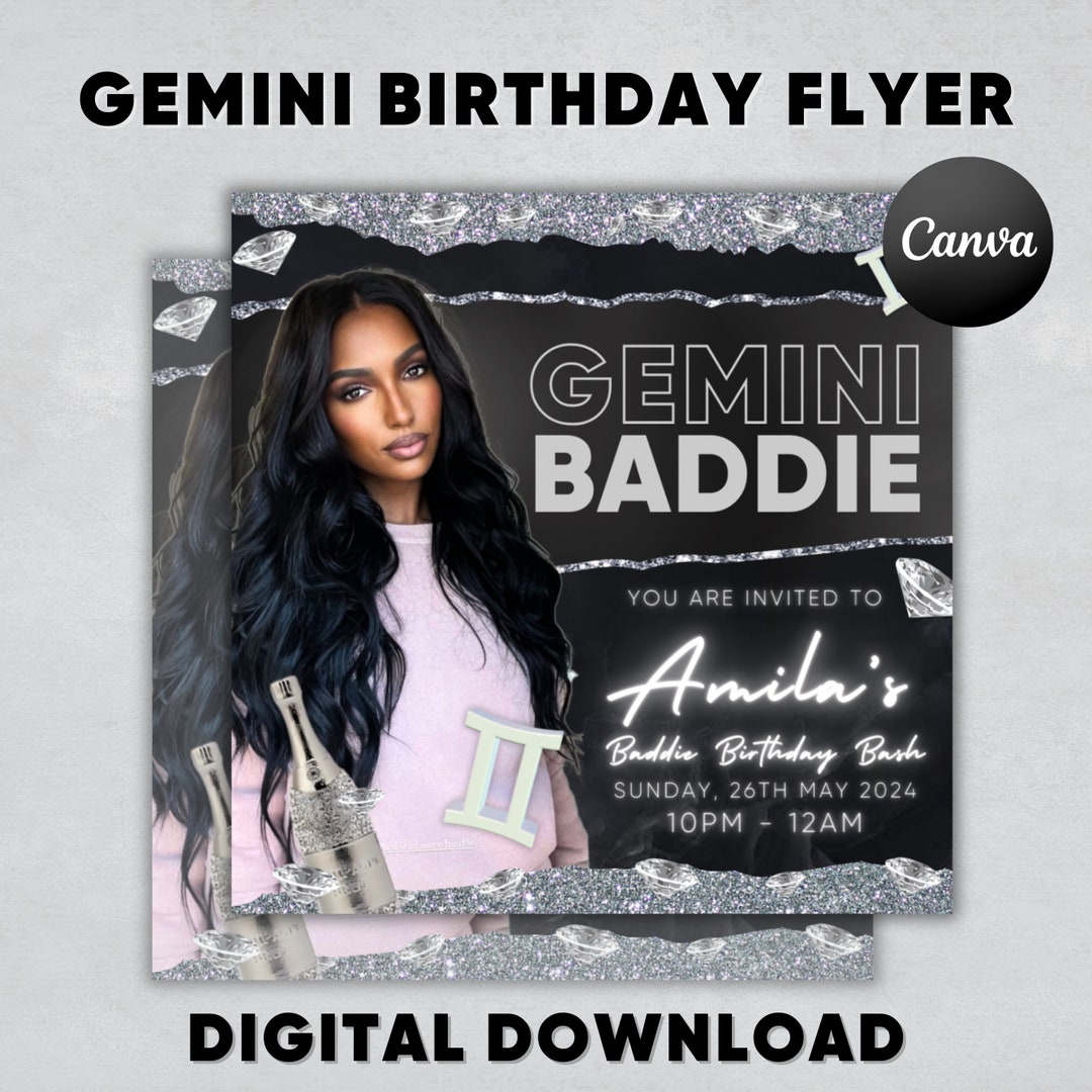 Gemini Editable Birthday Flyer, Gemini Flyer Canva Template, Birthday ...