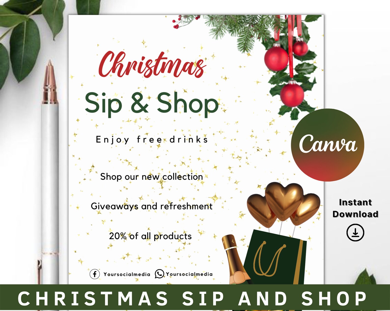 Christmas Sip and Shop Flyer, Social Media Flyer, Christmas Invitation ...