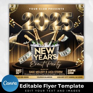 New Year Party Flyer 2025, Canva Template Flyer, Happy New Year ...