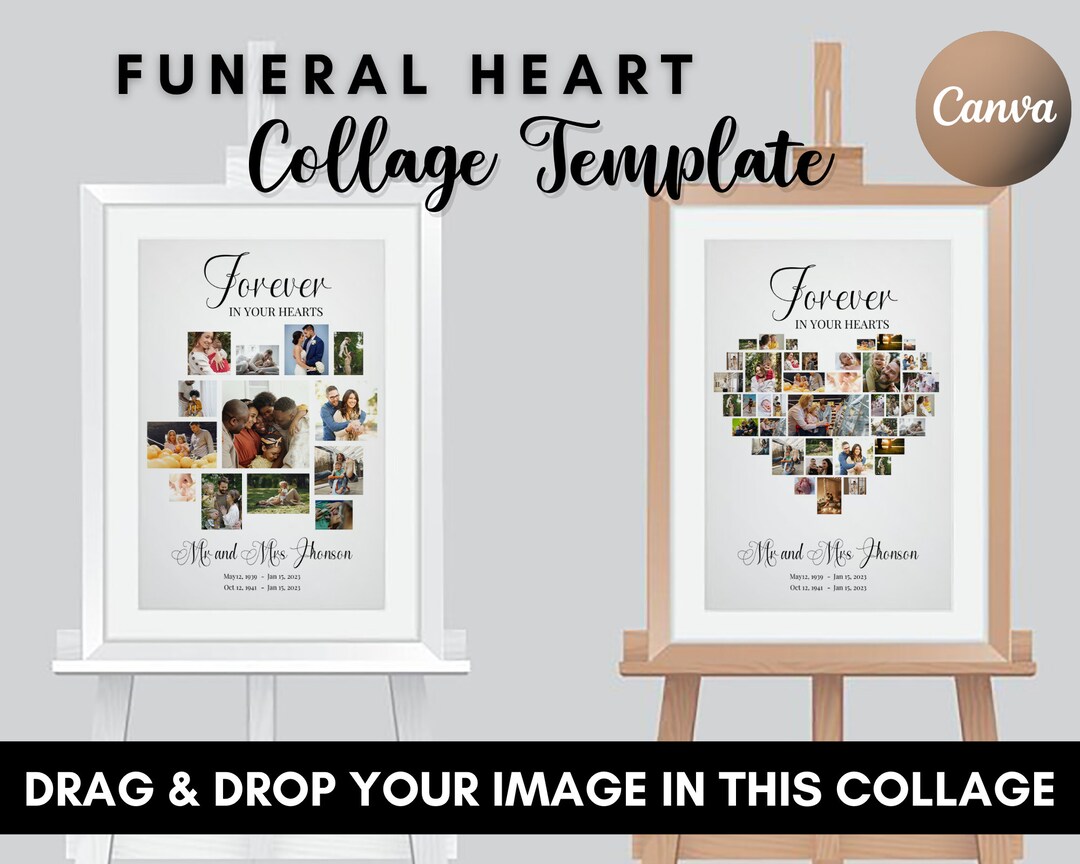 HEART Memorial Collage Sign Template Funeral Photo Poster Funeral ...