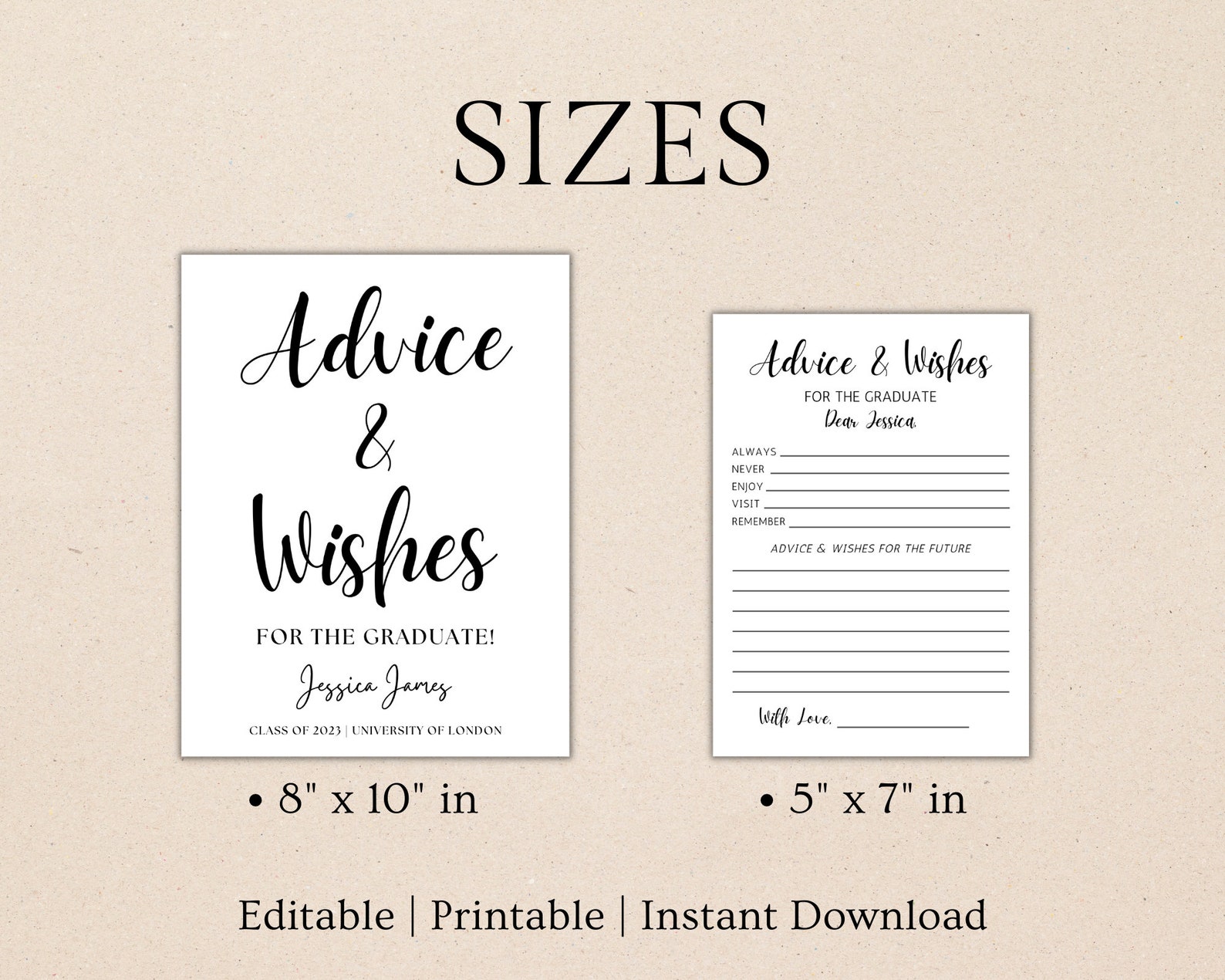 Graduation Advice & Wishes, Printable, Editable Graduation Advice Cards ...