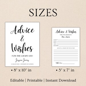Graduation Advice & Wishes, Printable, Editable Graduation Advice Cards ...