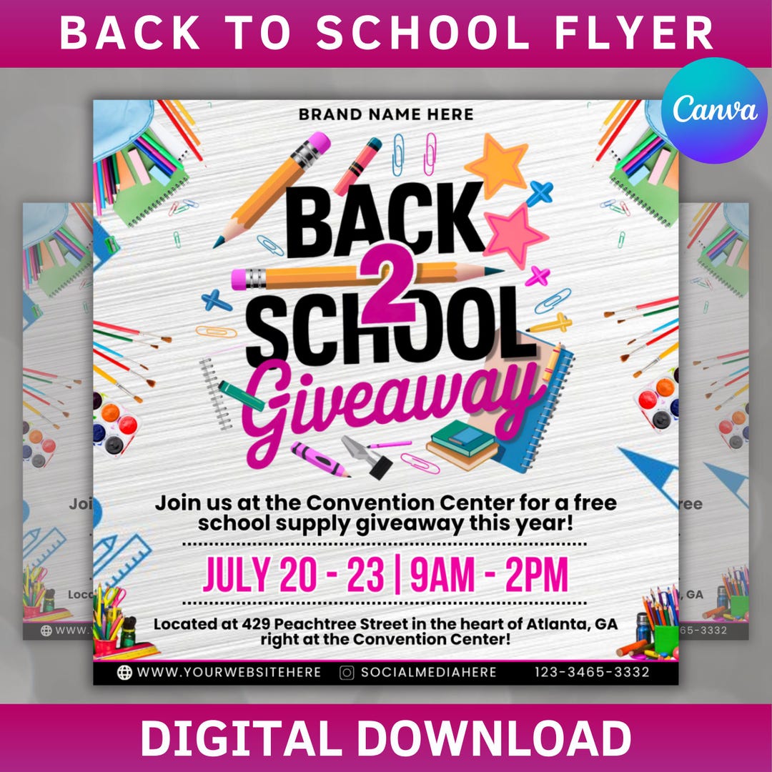 Back to School Flyer Giveaway Flyer, Back to School Supplies Flyer, DIY ...