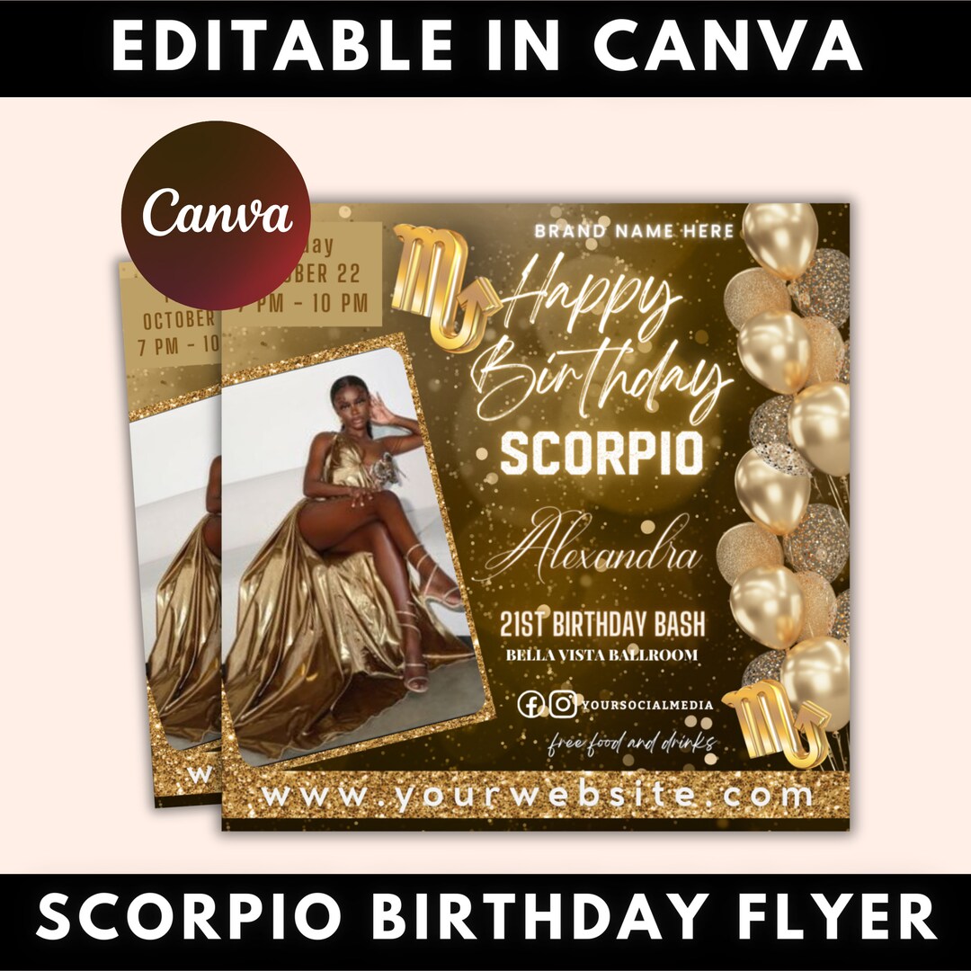 Scorpio Birthday Flyer, Scorpio Birthday Invitation, Birthday Flyer ...