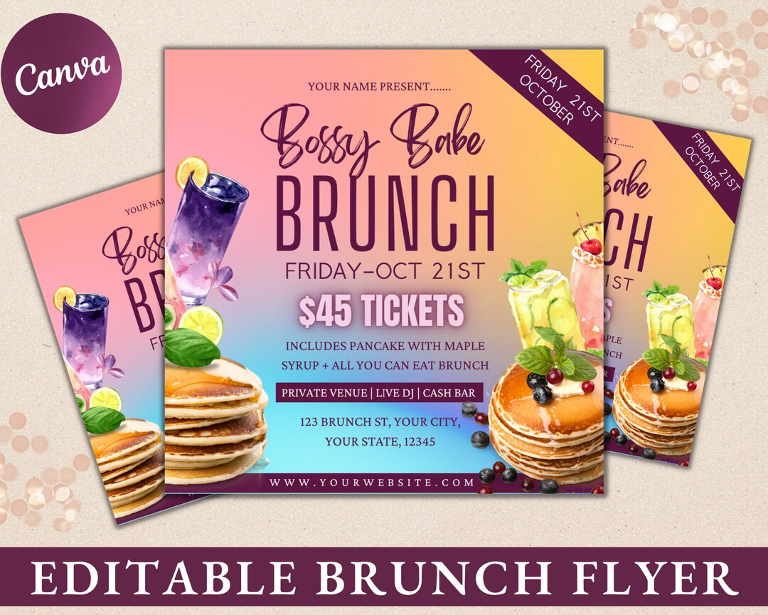 Brunch Flyer | DIY Brunch Invitation Birthday Brunch Boss Babe Brunch ...