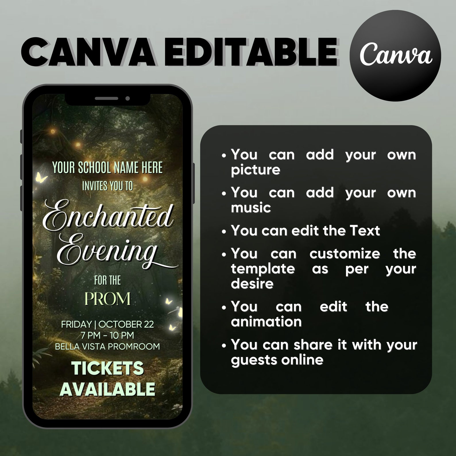 Prom Enchanted Forest Invitation, Enchanted Garden Theme Invitation ...