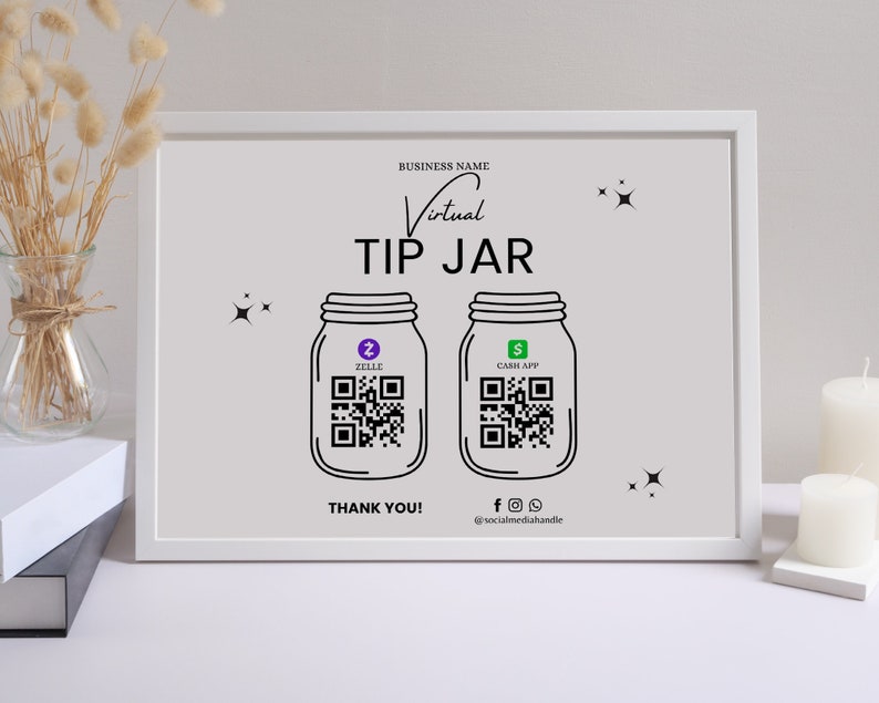 Virtual Tip Jar Sign, Payment Method Sign, Virtual Tip Venmo, Cash App ...