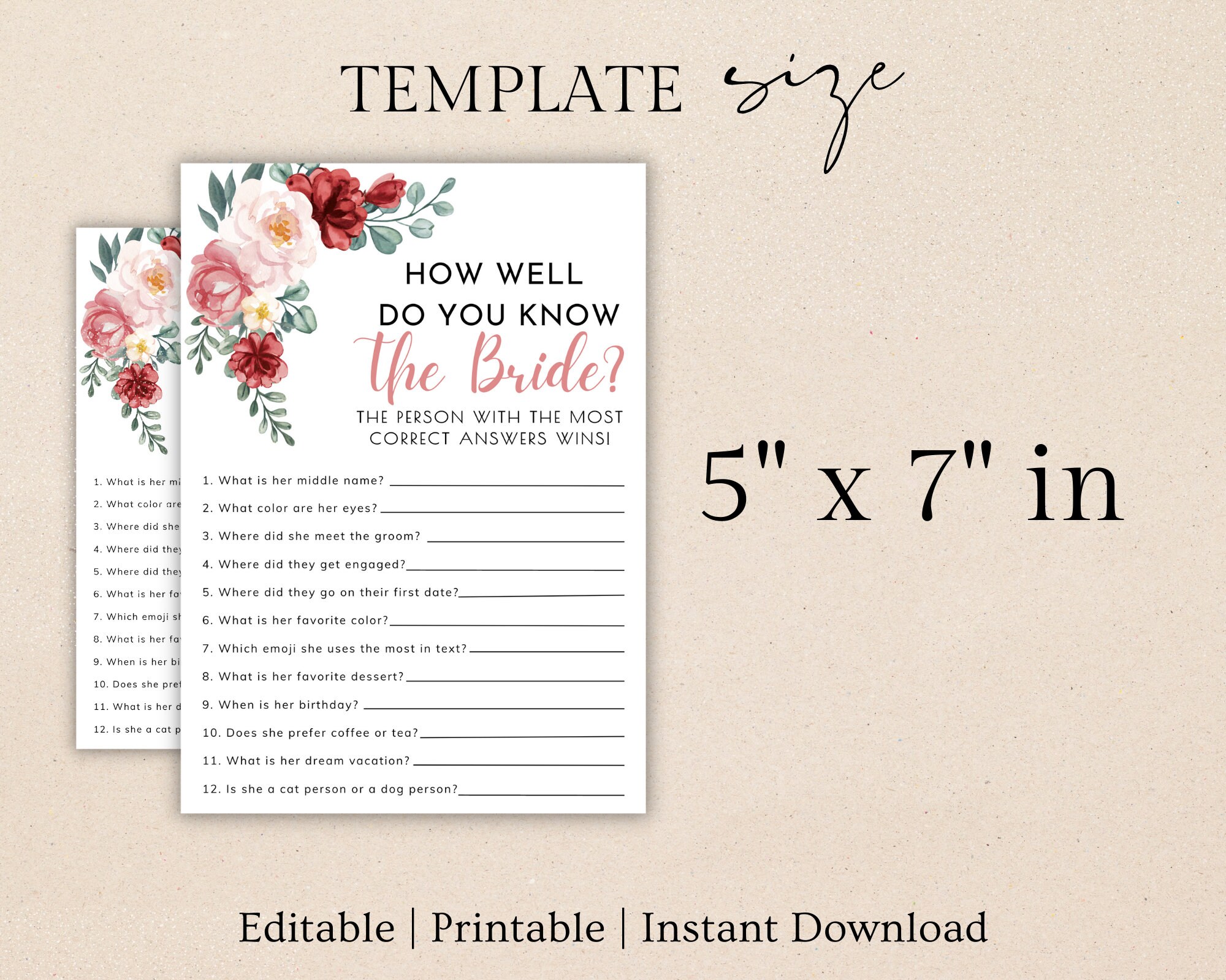 How Well Do You Know the Bride, Bridal Shower Game, Questions About the ...