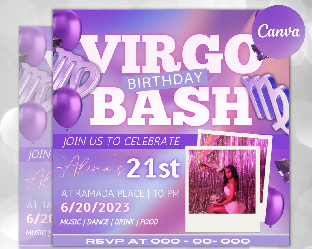 Virgo Birthday Flyer, Birthday Template, Birthday Girl, Party Flyer ...