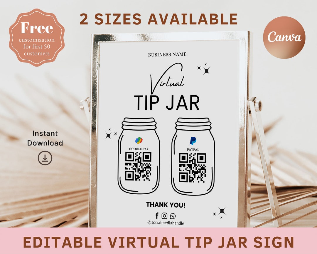 Virtual Tip Jar Sign, Payment Method Sign, Virtual Tip Venmo, Cash App ...