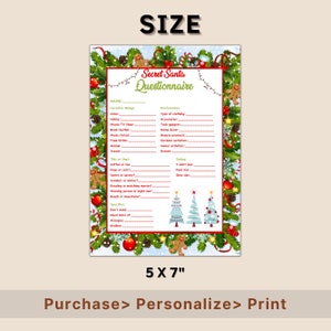 Secret Santa Questionnaire, Secret Santa Questions Printable, Secret ...