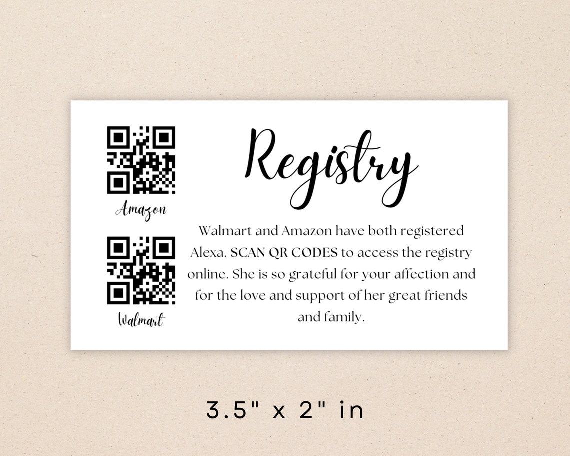 Baby Shower Registry Card With QR Codes for Your Online Registry ...