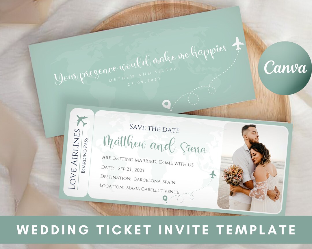 Ticket Save the Date With Photo, Wedding Invite, Custom Boarding Pass, Wedding Invitation ...