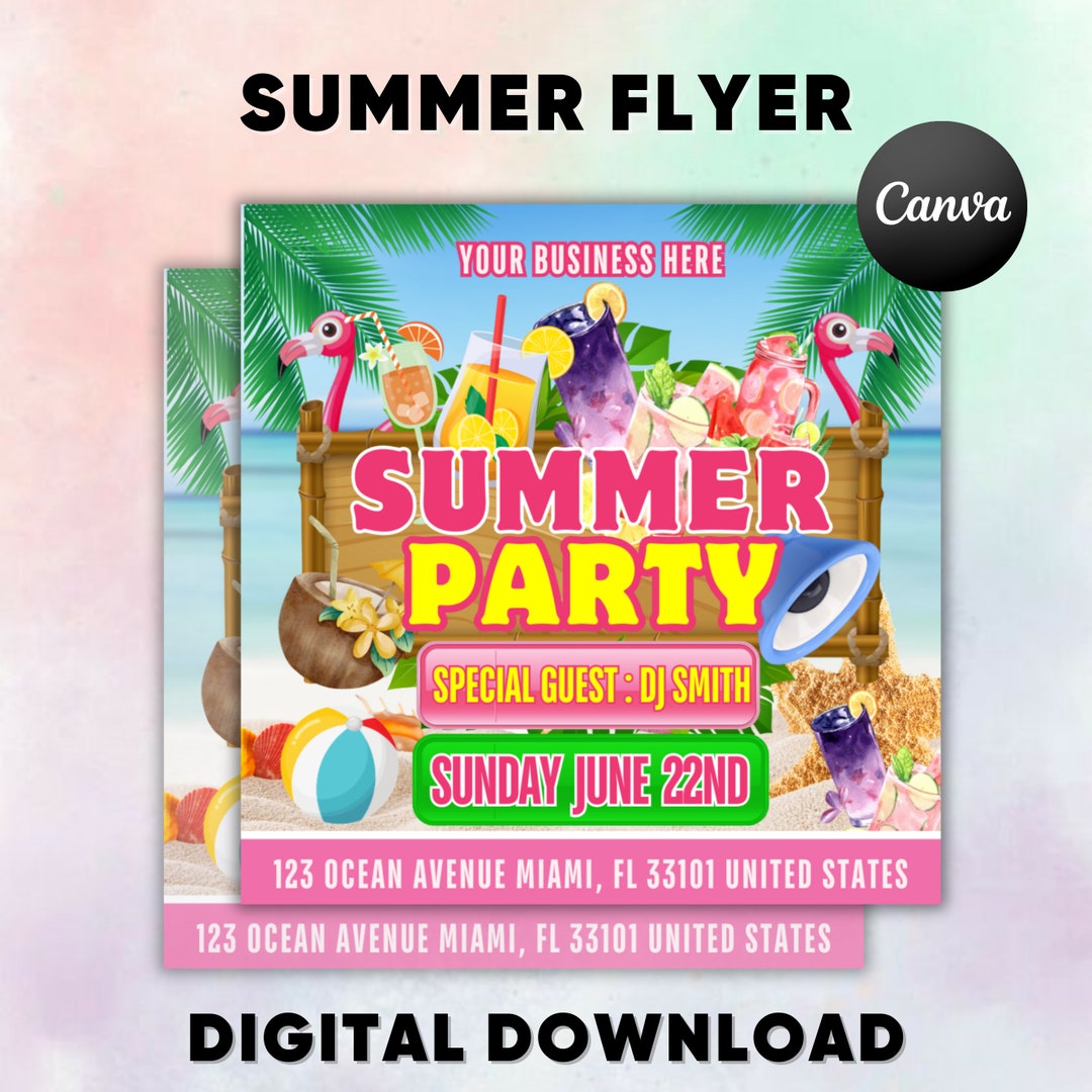 Hello Summer Flyer. Summer Party Flyer, Summer Beach Party, Dj Pool ...