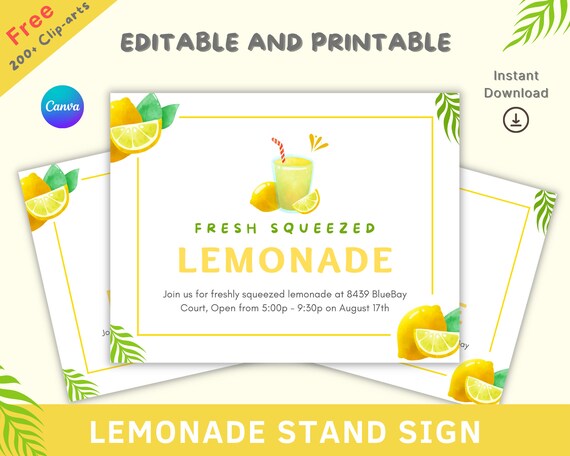 Lemonade Stand Sign Editable Sign Lemonade Sign Summer - Etsy
