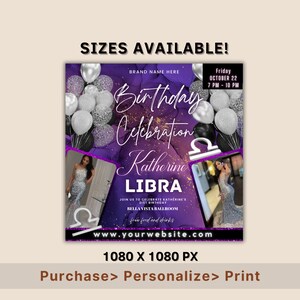 Libra Birthday Flyer, Birthday Template, Birthday Girl, Party Flyer ...