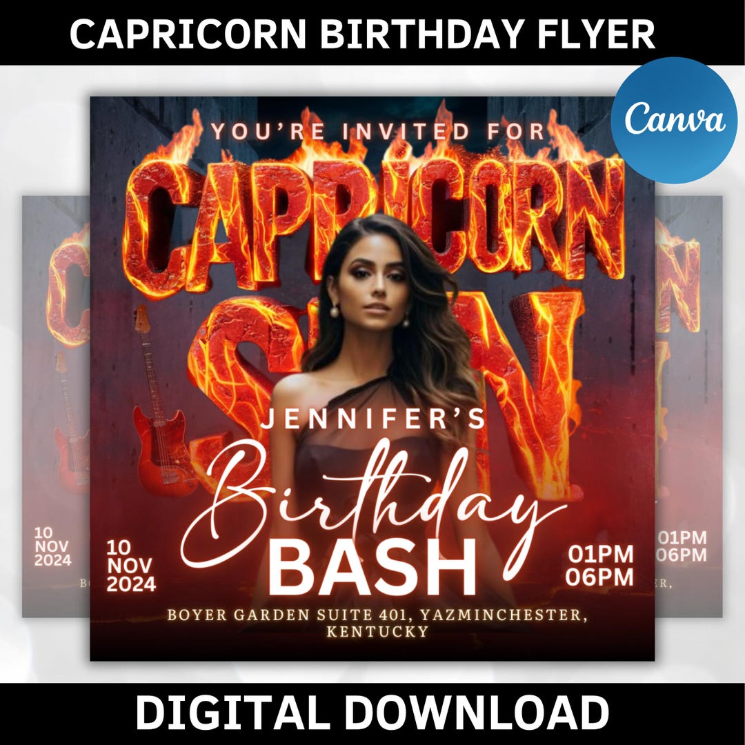 Capricorn Birthday Flyer, Birthday Girl, Happy Birthday Flyer ...