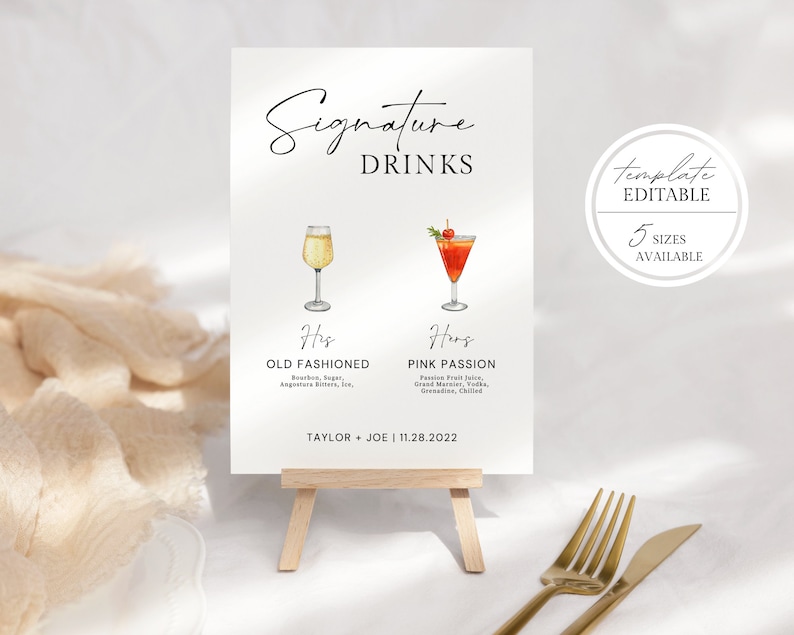 Signature Drinks Sign Template Signature Cocktail Sign - Etsy