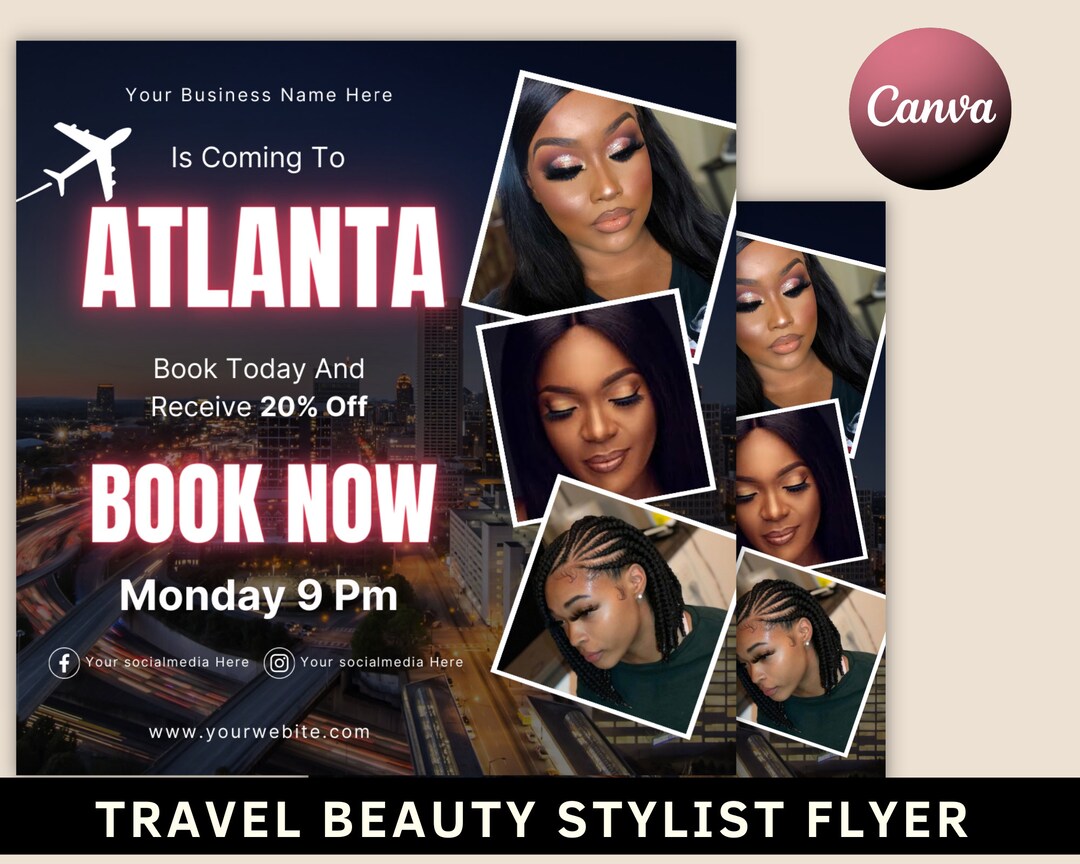 Travel Beauty Stylist Flyer, Traveling Business Flyer, DIY Book Now ...
