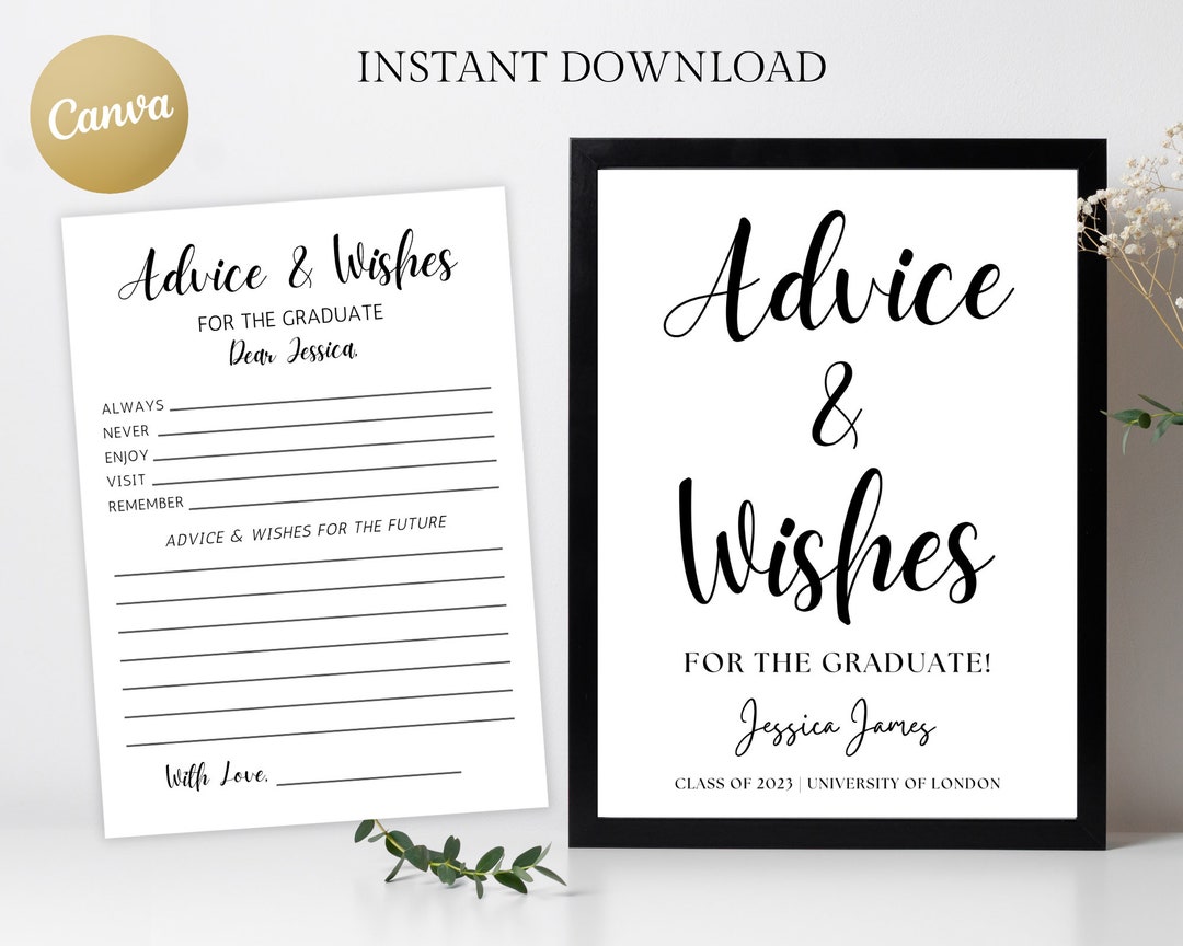 Graduation Advice & Wishes, Printable, Editable Graduation Advice Cards ...