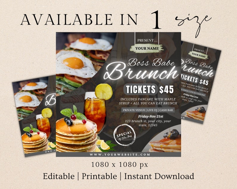 Brunch Flyer | DIY Brunch Invitation Birthday Brunch Boss Babe Brunch ...