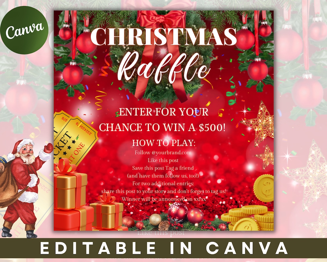 Christmas Raffle Flyer Template, Giveaway Flyer, Contest Flyer, Raffle ...