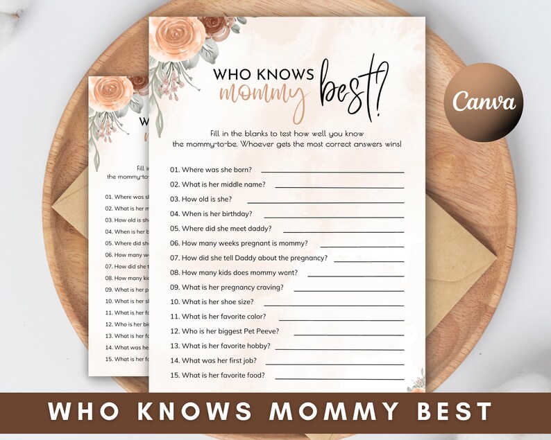 Who Knows Mommy Best Baby Shower Games Mommy Questionaire - Etsy