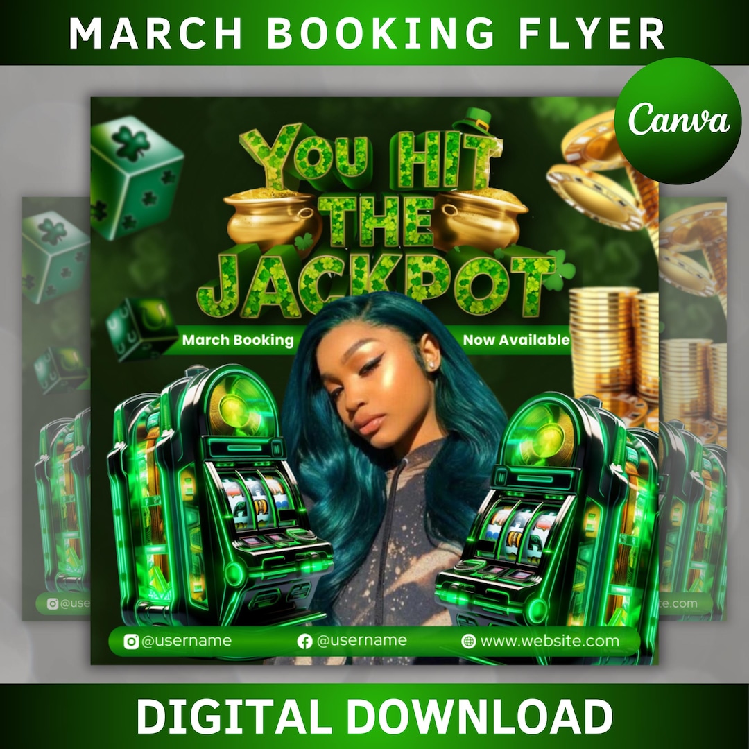 March Booking Flyer, St.patricks Day Flyer, You Hit the Jackpot March ...