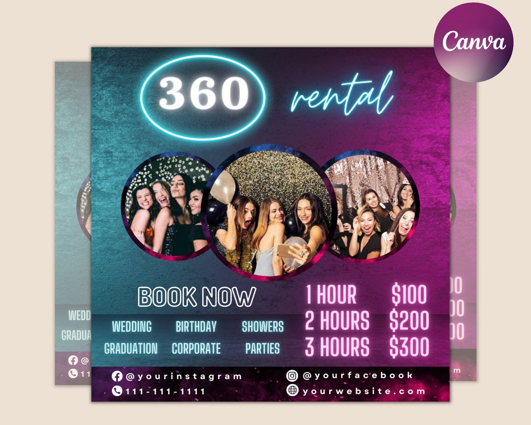 360 Photo Booth Rental Flyer | DIY Event Photography Rental Party ...