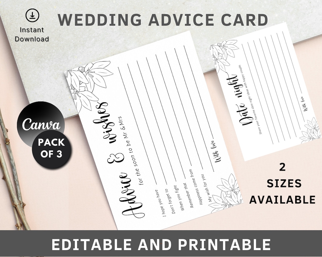 Advice for Bride, Advice for Couple, Wedding Advice Card, Marriage ...