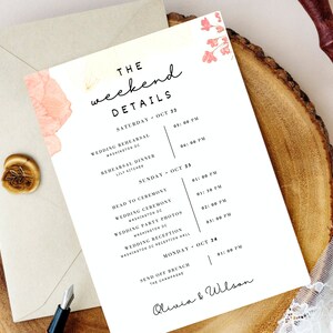 Wedding Weekend Timeline, Wedding Itinerary Template, Wedding Itinerary ...