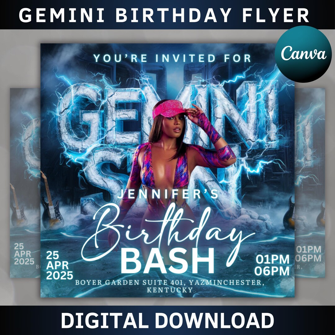 Gemini Season Party Flyer, Birthday Szn Flyer, Gemini Invitation Flyer ...