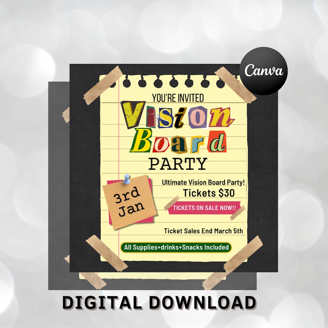 Vision Board Party Flyer, Vision Board Flyer, Manifesting Event Flyer ...