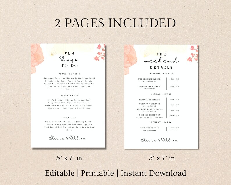 Wedding Weekend Timeline, Wedding Itinerary Template, Wedding Itinerary ...