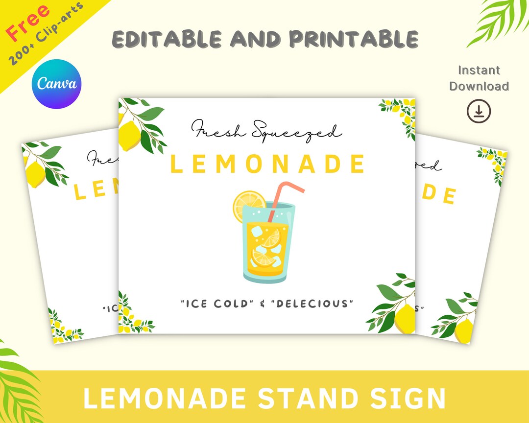 Printable Lemonade Sign, Printable Lemonade, Drinks Sign, Custom ...