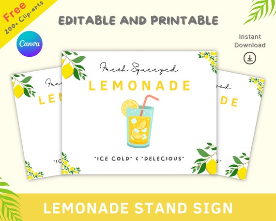 Printable Lemonade Sign Printable Lemonade Drinks Sign - Etsy