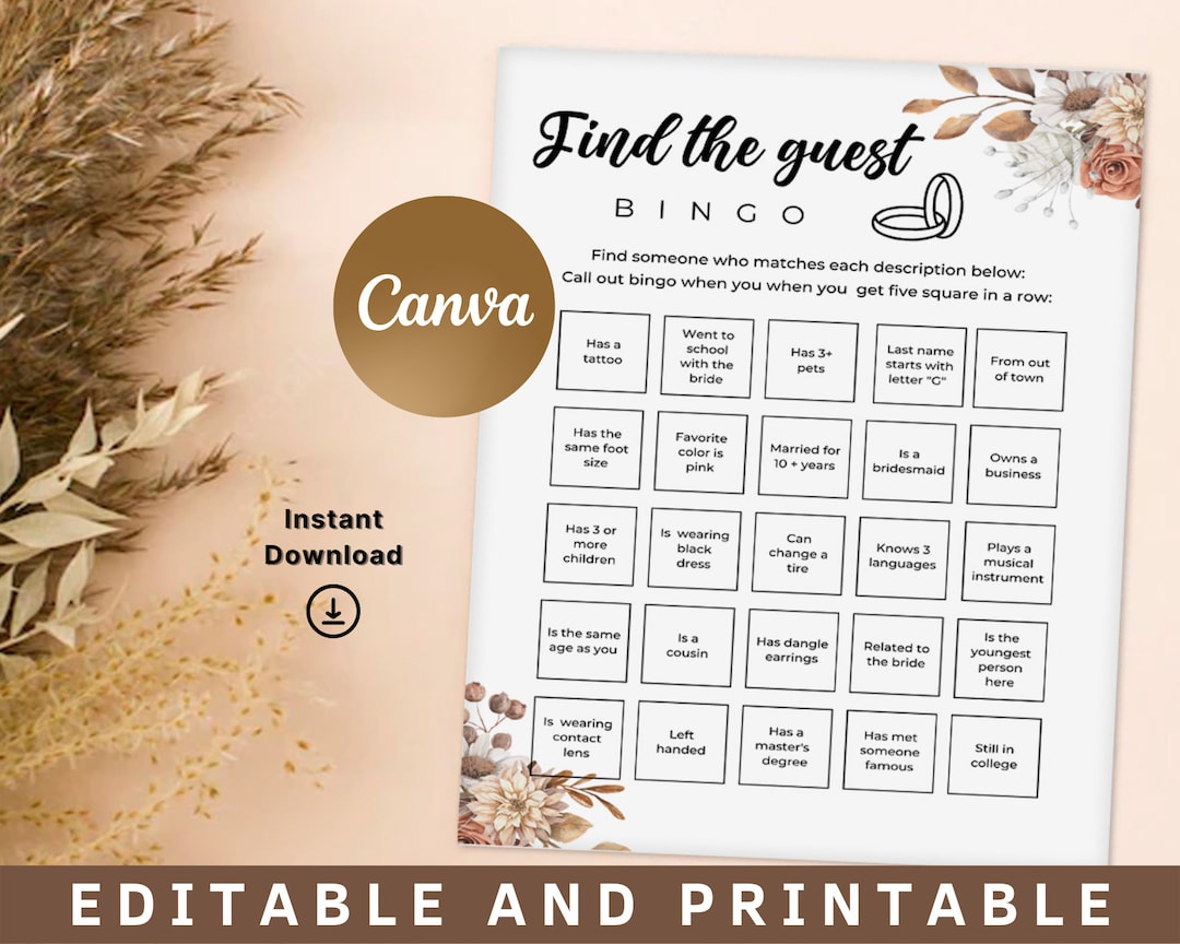 Find the Guest Bingo, Find the Guest, Guess the Guest, Find the Guest ...