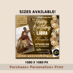 Libra Birthday Flyer, Birthday Template, Birthday Girl, Party Flyer ...