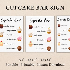 Cupcake Bar Sign, Cupcake Bar Sign Template, Wedding Signage ...