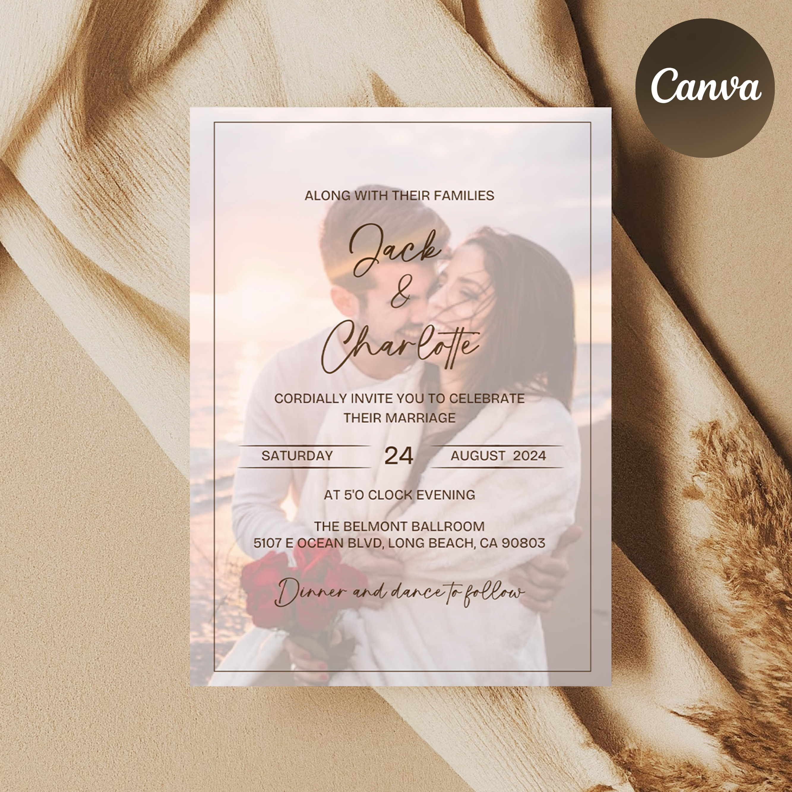 Wedding Photo Invite Canva Template, Simple Wedding Invitation With ...