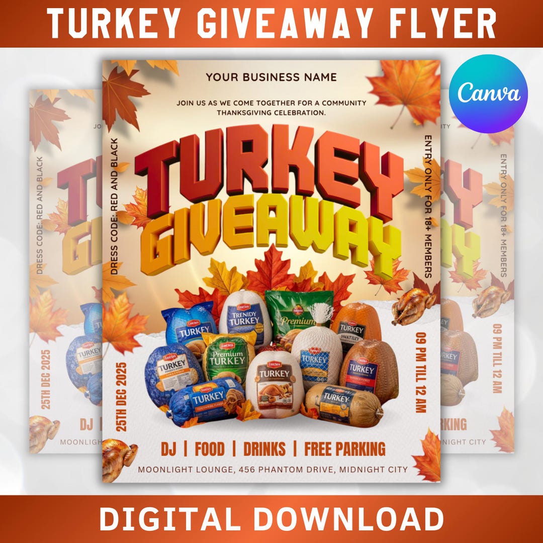 Turkey Giveaway Flyer, Church Turkey Giveaway Flyer, Thanksgiving ...
