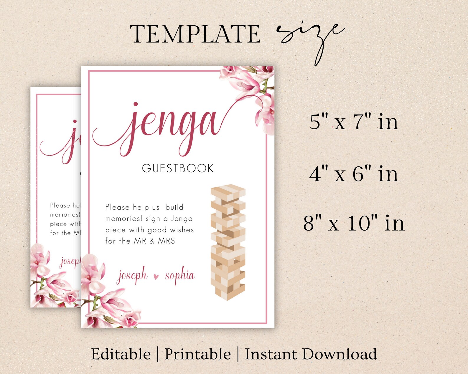 Wedding Jenga Guestbook Sign, Printable Jenga Guestbook Template, Leave ...