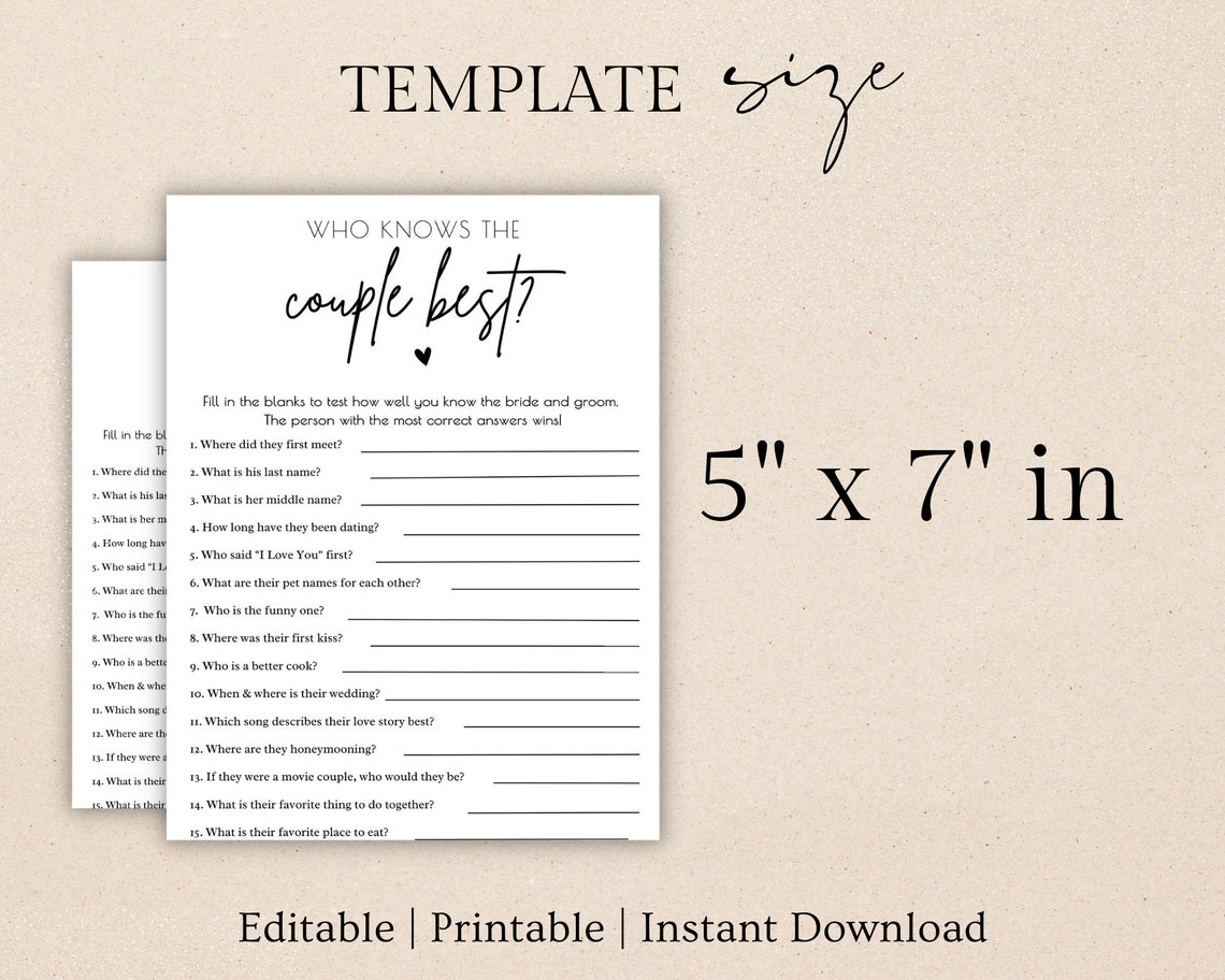 Who Knows the Couple Best Game How Well Do You Know the - Etsy